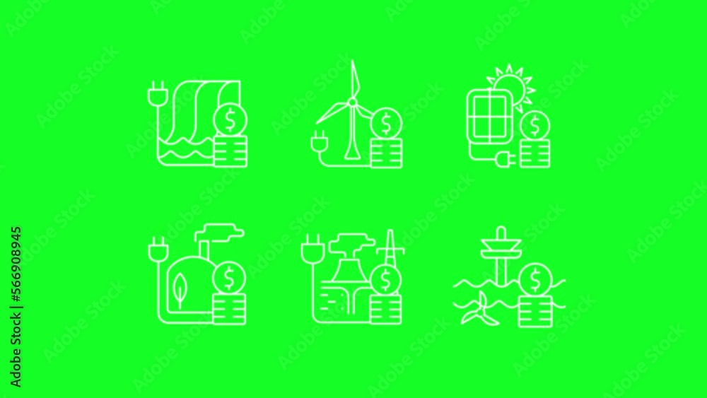Video „Animated eco energy white line icons. Alternative source of ...