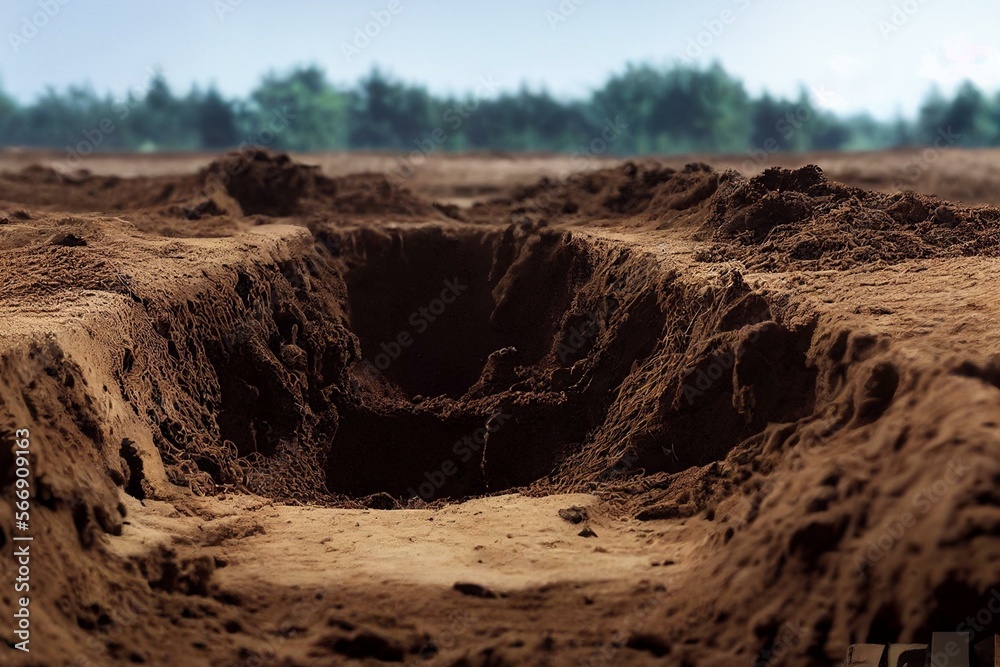 Dig a trench. Earthworks, digging trench. Long earthen trench dug to ...