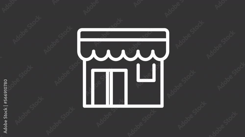 Animated shop white line icon. Small business. Local market. Loop HD ...
