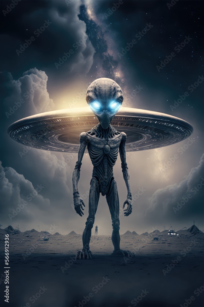ufo in space with alien beeing made with generatie ai Stock ...