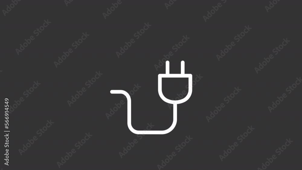 Animated plug white line icon. AC power connector. Connection. Loop HD ...