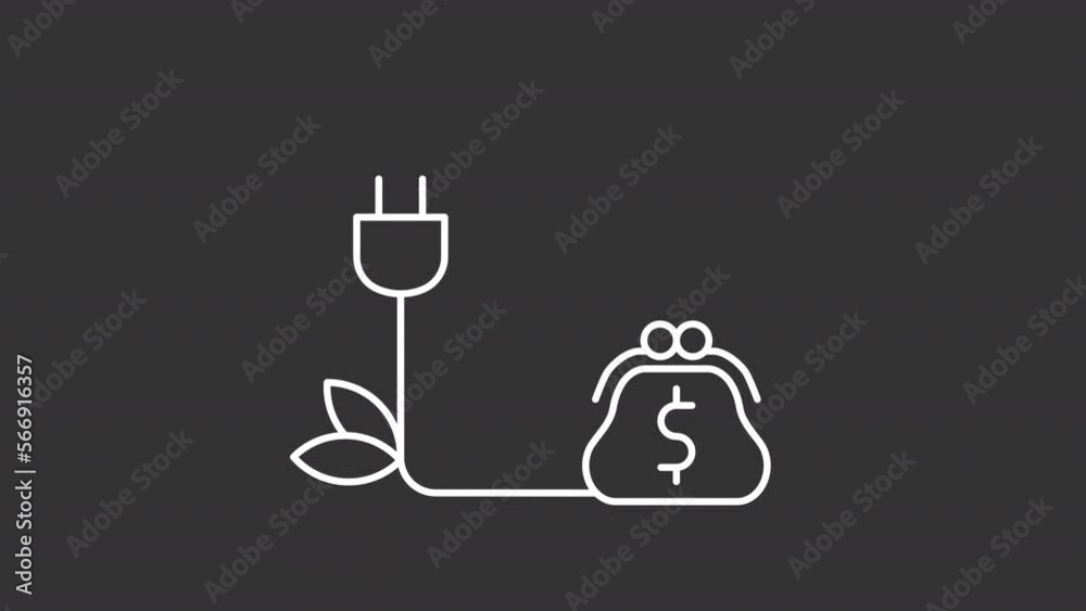 Animated green power white line icon. Utilities payment. Loop HD video ...