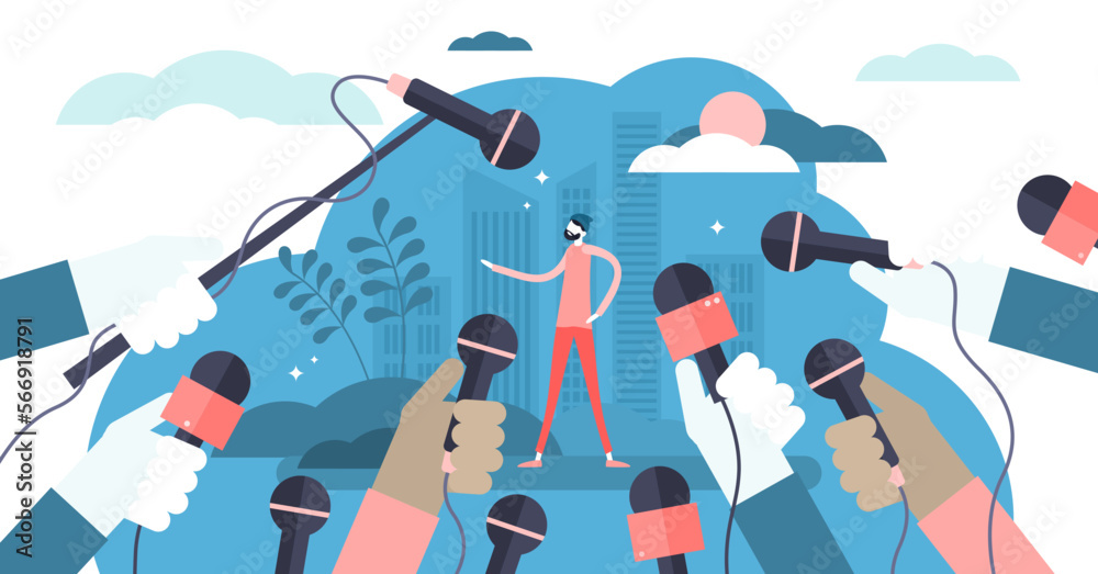 Press illustration, transparent background. Flat tiny journalist ...