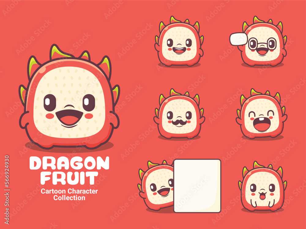 Dragon fruit cartoon character vector illustration Stock Vector | Adobe ...