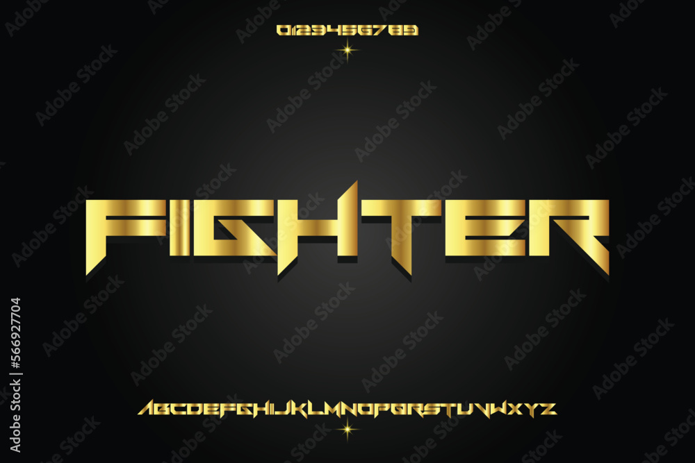 Fighter elegant golden alphabet letters font set. Classic Custom gold ...