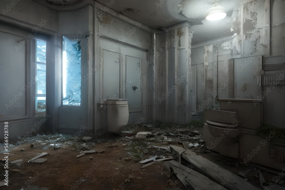 An old house completely shattered with a bulb still working. Stock ...