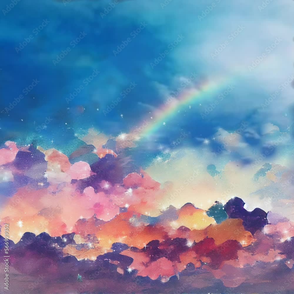 Magical rainbow and fluffy clouds background backdrop for a fairytale ...