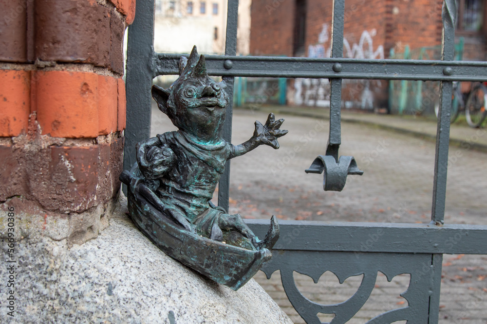 Wroclaw, Poland - February 1, 2023: Sculpture of a monster dwarf in a ...