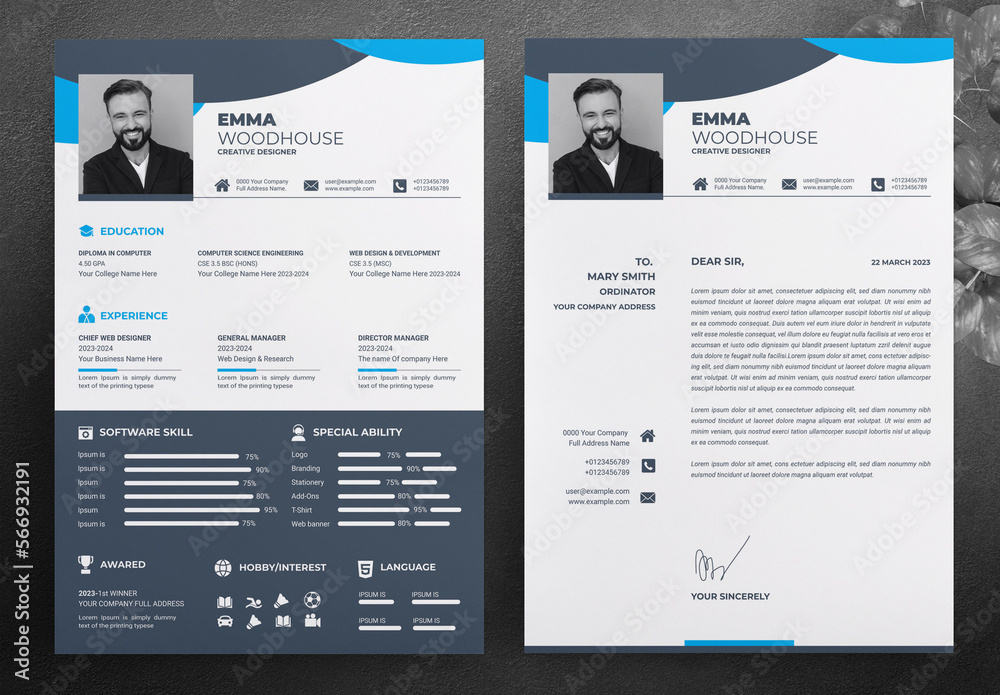 Business Resume Blue Color Design Layout Stock Template | Adobe Stock
