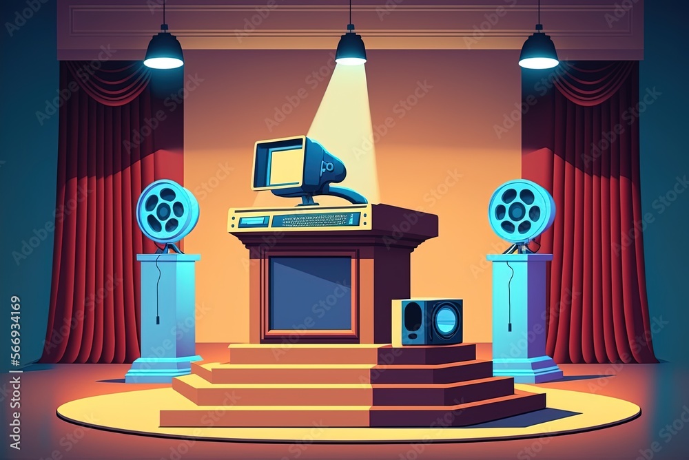 comic podium and projection screens used at a presentation Generative ...