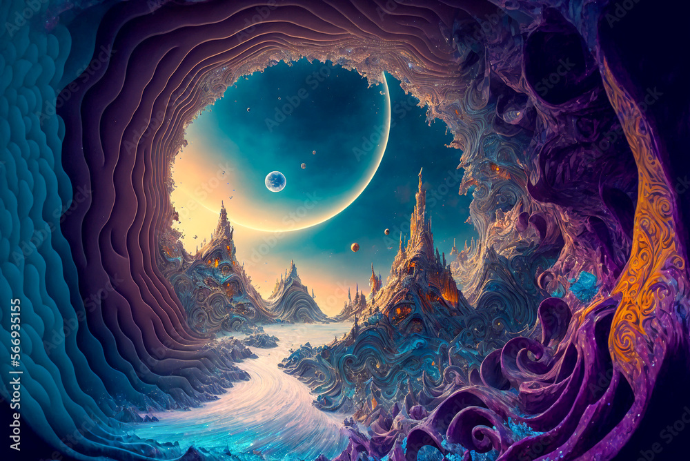 Fantasy dream planet in anime style. Created with Generative AI ...