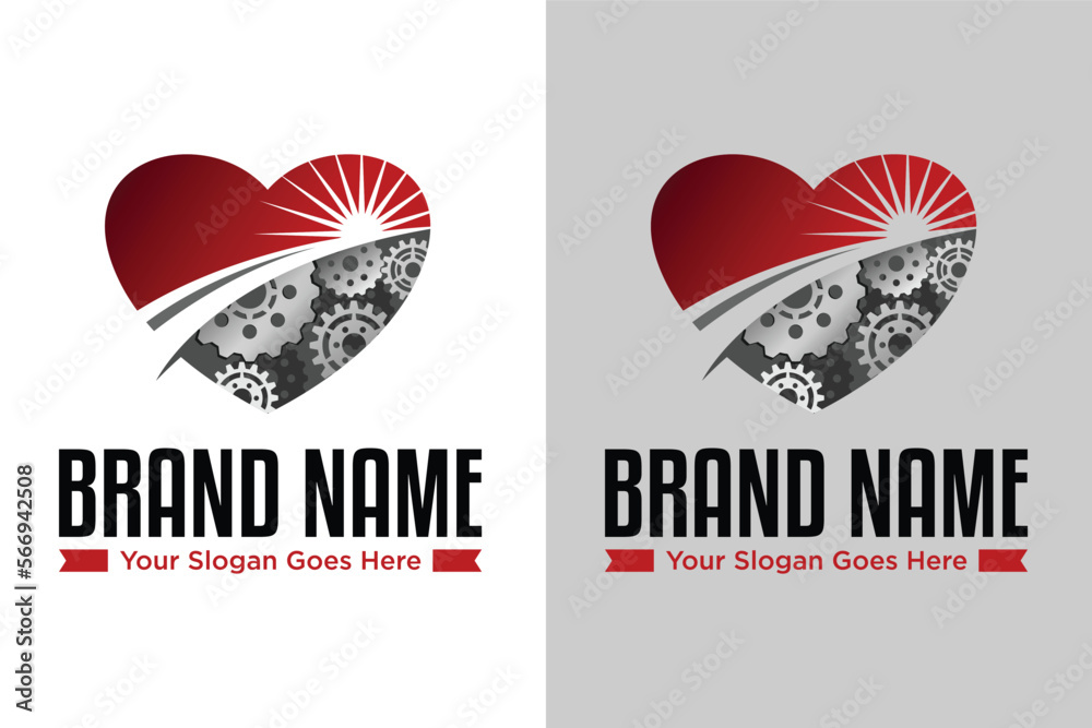 heart gear pathway illustration logo design Stock Vector | Adobe Stock