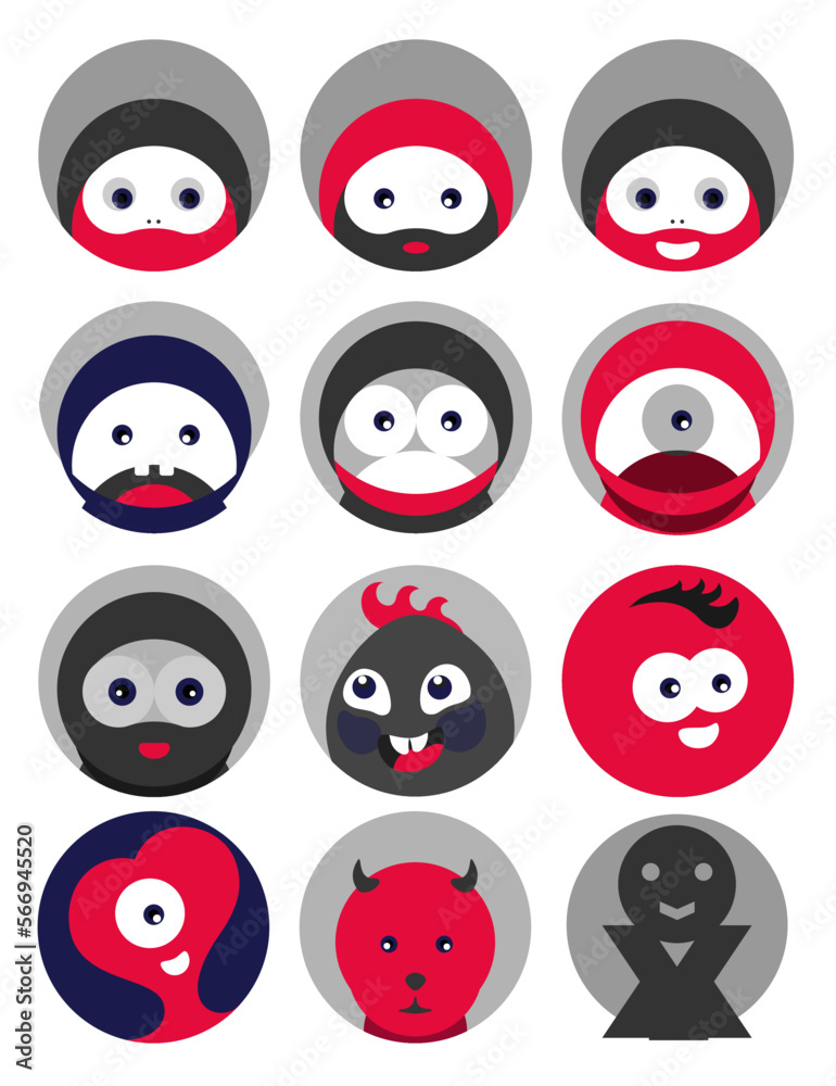 12 cute cartoon monster avatar vector illustration set Stock Vector ...
