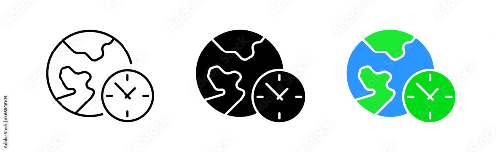World time line icon. Time zone, time, date, day, hour, minute, place ...