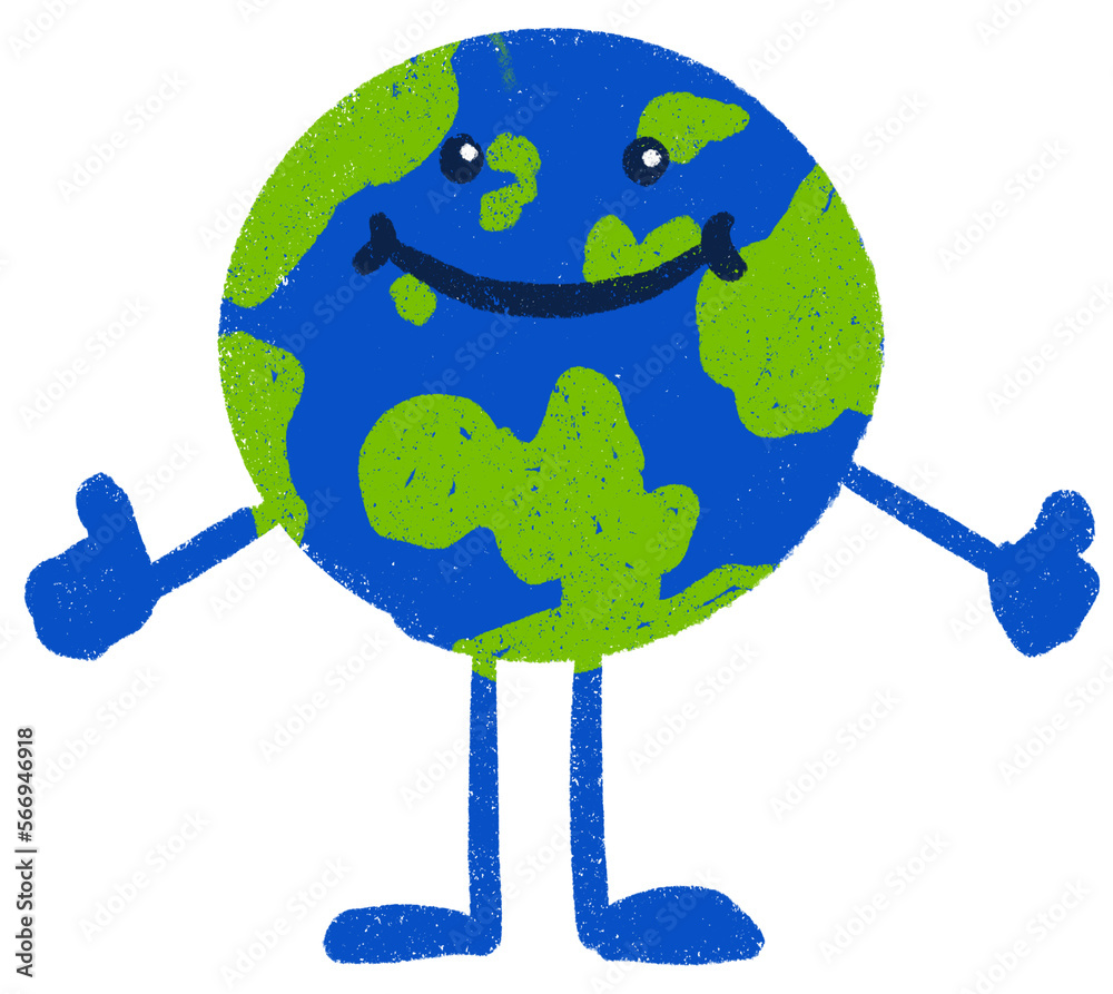 Smiling earth showing thumbs up signal gestures cartoon doodle ...