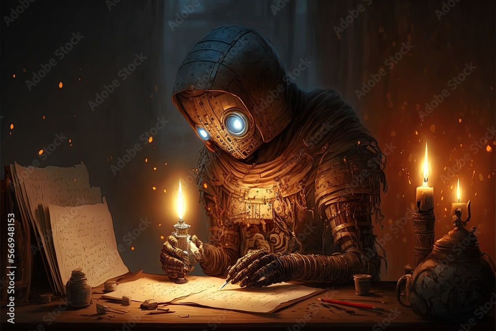 Robot writing a letter using Artificial Intelligence. Concept of AI ...