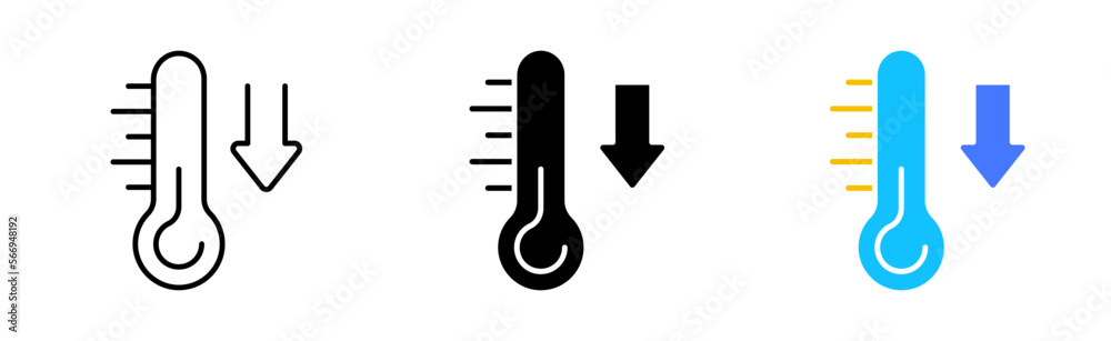 Thermometer line icon. Temperature drop, forecast, warning, weather ...