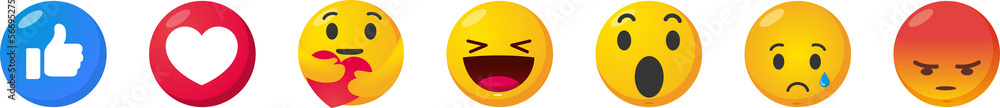 Facebook emoticon buttons. Png. Collection of Emoji Reactions for ...