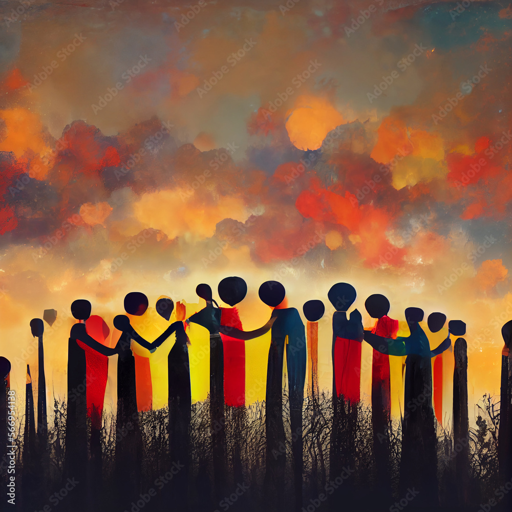 Black History Month Abstract People Standing on a Hill Togetherness ...