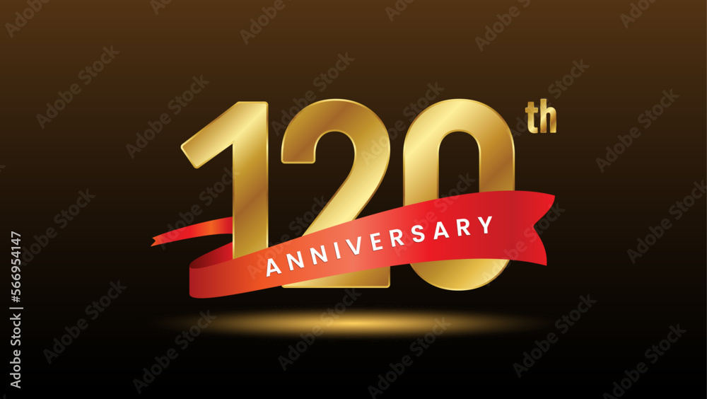 120th anniversary logo with gold text and red ribbon. Logo Vector ...