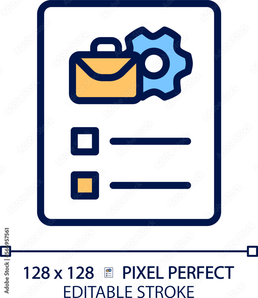 Job description pixel perfect RGB color icon. List of requirements and ...