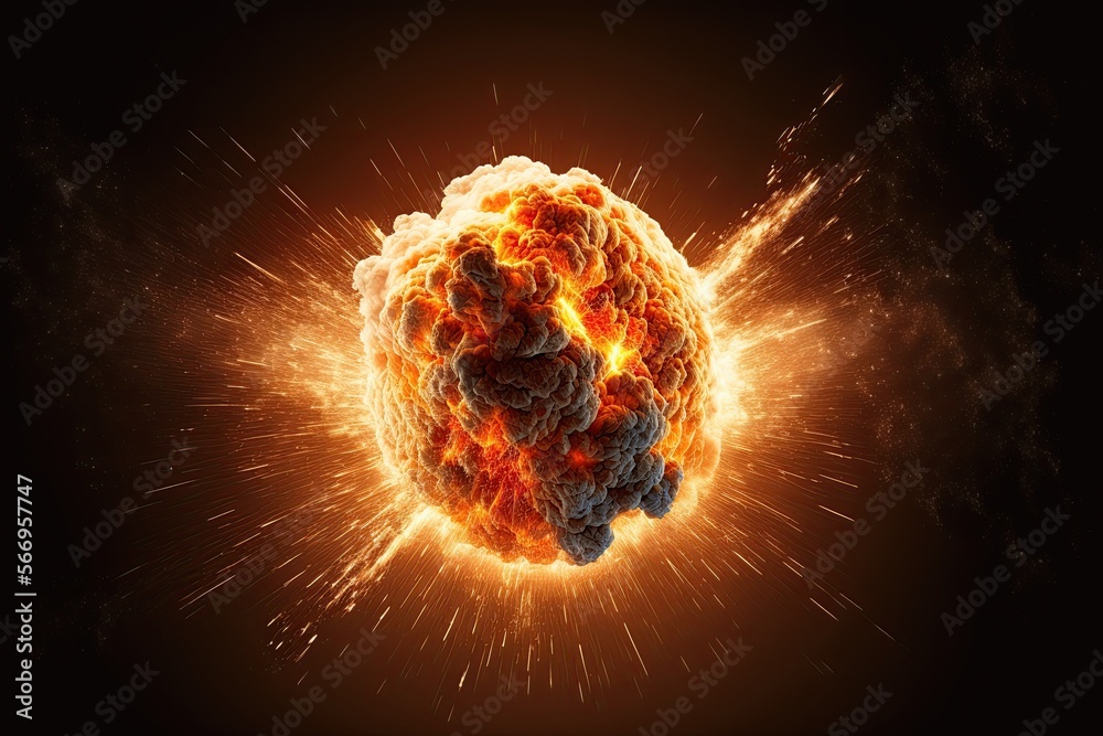 isolated explosion producing a fireball in a mushroom cloud, created by ...