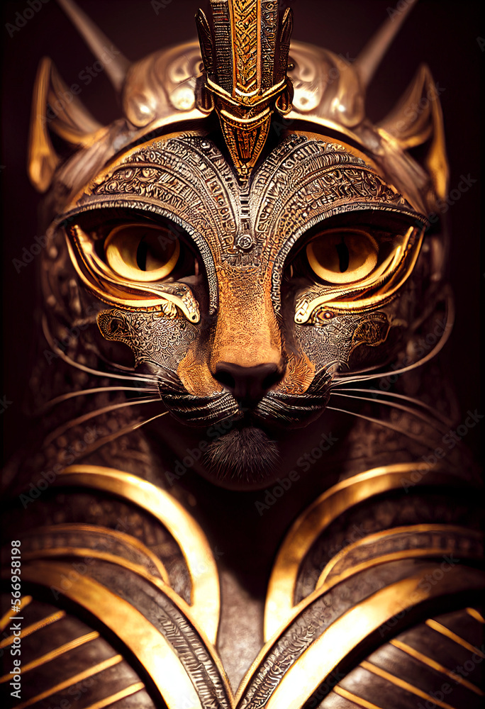 Egyptian cat in gold with gold ornaments. mythology and worship of cats ...
