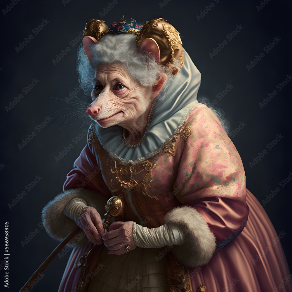 an elderly rat woman dressed as princess peach action pose looking coy ...
