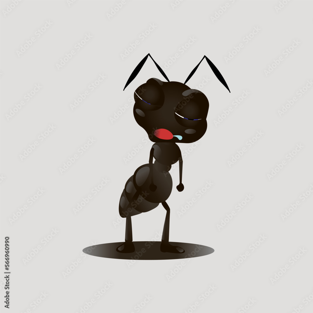 cartoon cute character design of a sad black ant. editable vector ...