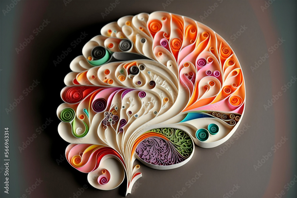 Papercraft, paper quilling illustration of handmade brain. generative ...