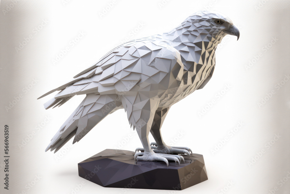 Head and full body of a Hawk as a marble statue on white background ...