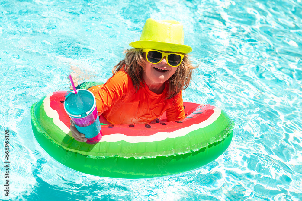 Children playing in the swimming pool. Summer activity. Kids on sea ...