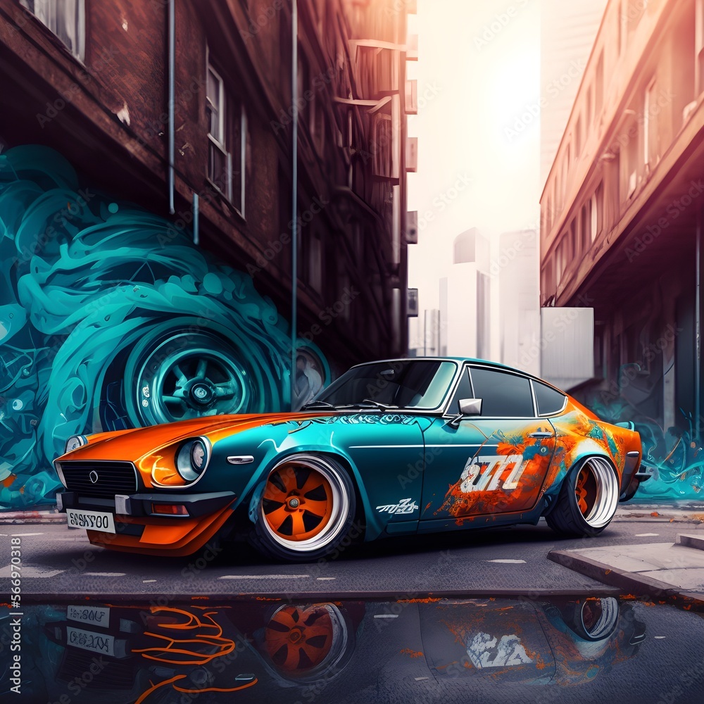 colorful drift race car with a body kit (unbranded car) Stock ...