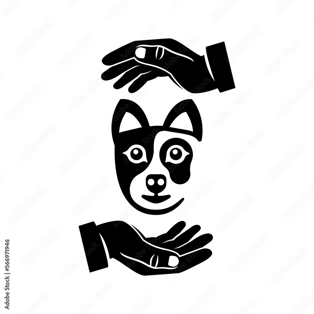 Animal protection. Hands protect the dog. Animal safety symbol. Can be ...