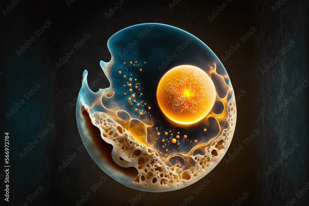 abstract representation of an egg without a shell made of the matter of ...