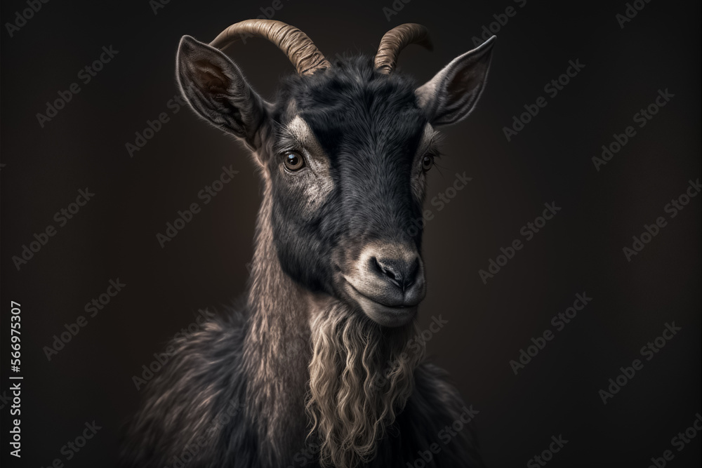 Goat portrait closeup view. Animal husbandry. Confident purposeful Goat ...