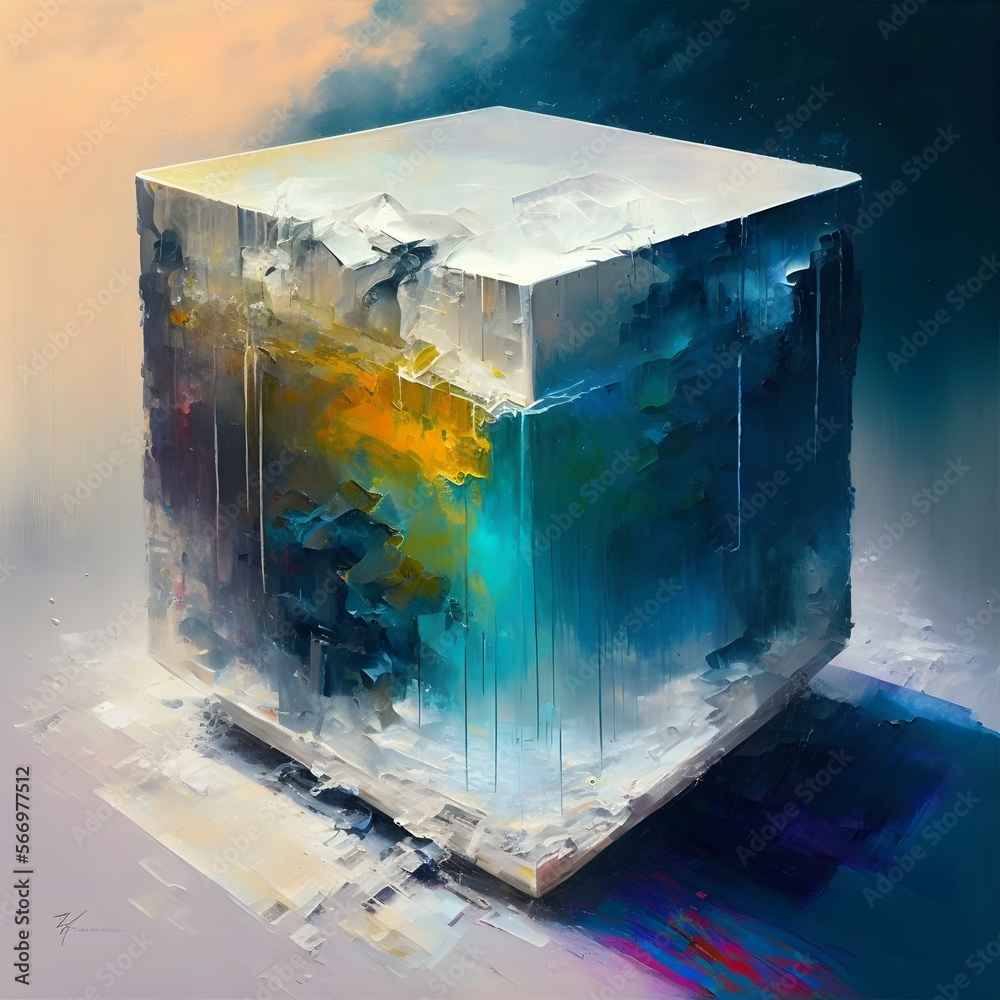 abstract painting cube in a cube in a cube in a water tank thick sloppy ...