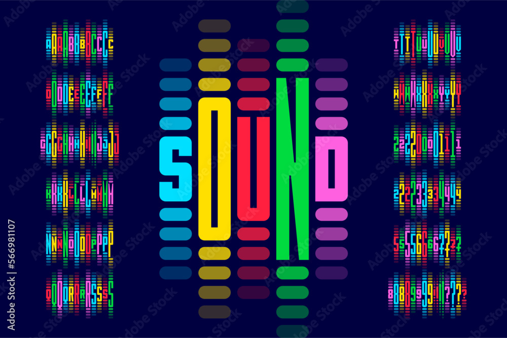 Sound wave rhythm font design, alphabet letters and numbers vector ...