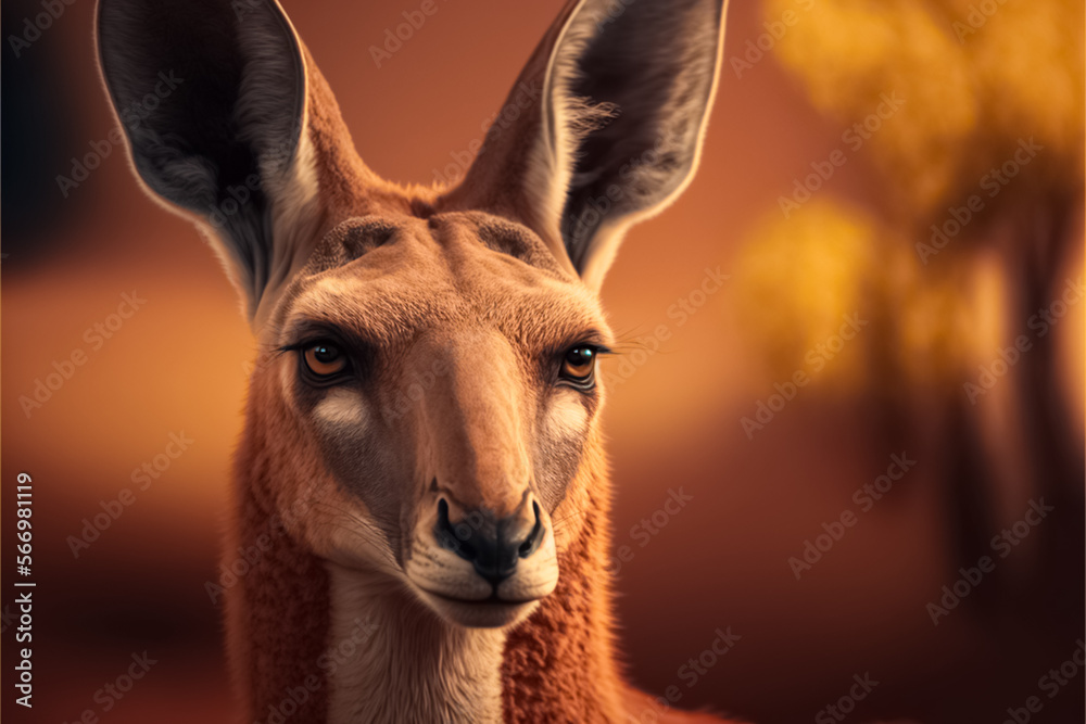Portrait photo of an adorable kangaroo. Close-up view of a red kangaroo ...