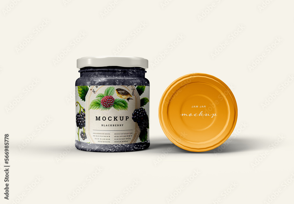 Jam Jar Mockup – Realistic Blackberry Spread Packaging with Detached ...
