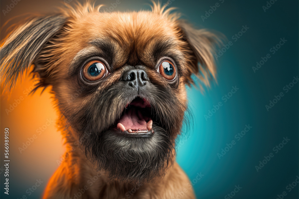 Studio portrait of a brussels griffon with a surprised face, concept of Portrait Photography and ...