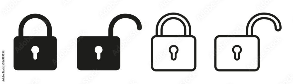 Lock icon collection. Locked and unlocked black line icon set. Flat ...