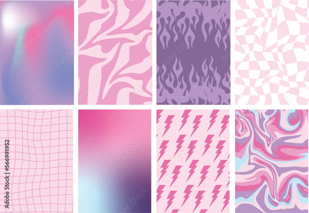 Set of 90s theme groovy background of checkered patterns and gradients ...