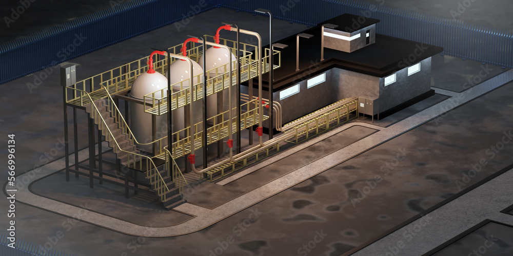 Oil storage. Building with tanks and pipes for fuel. Production of ...