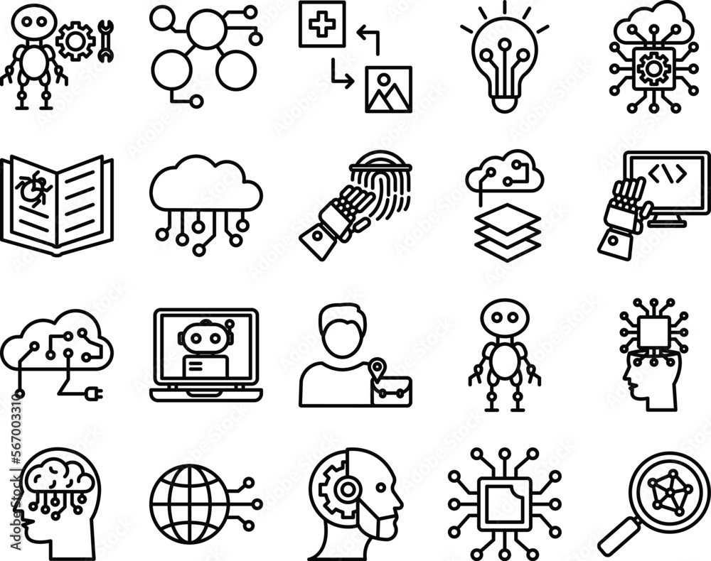 Artificial intelligence icons set, Artificial intelligence vector icons ...