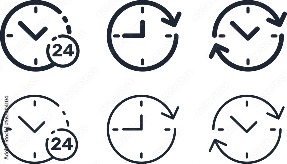 24 hours, 24/7, Watch icon. Clock icon set. Time clock icons collection ...