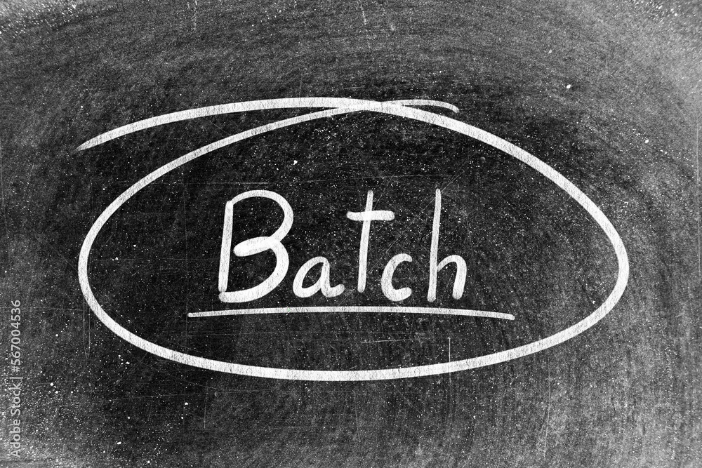 White chalk hand writing in word batch and circle shape on blackboard ...