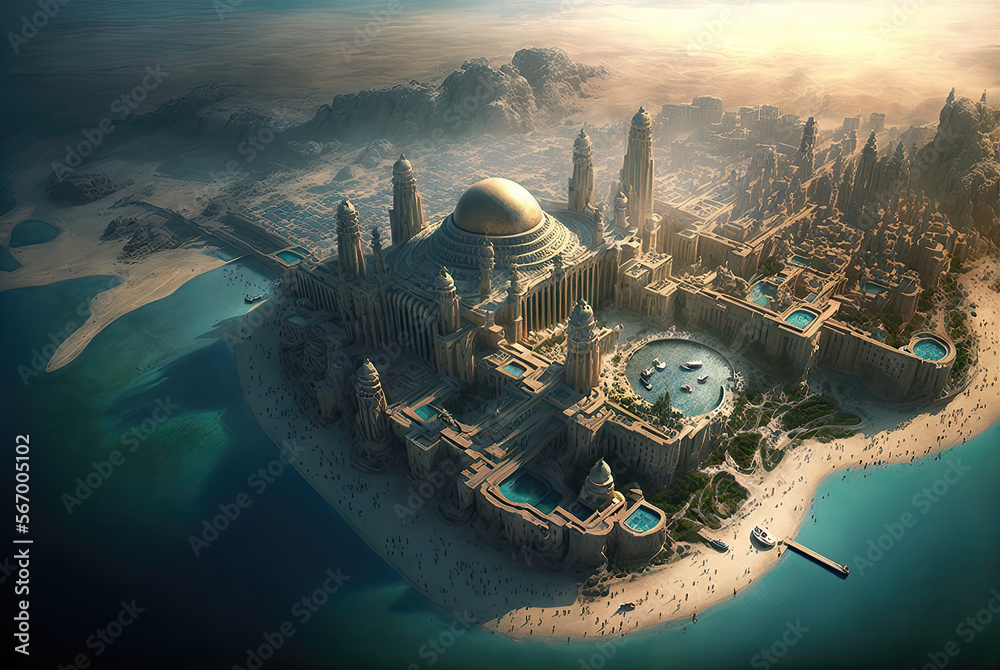 Atlantis, the lost underwater city. Generative AI illustration. Stock ...
