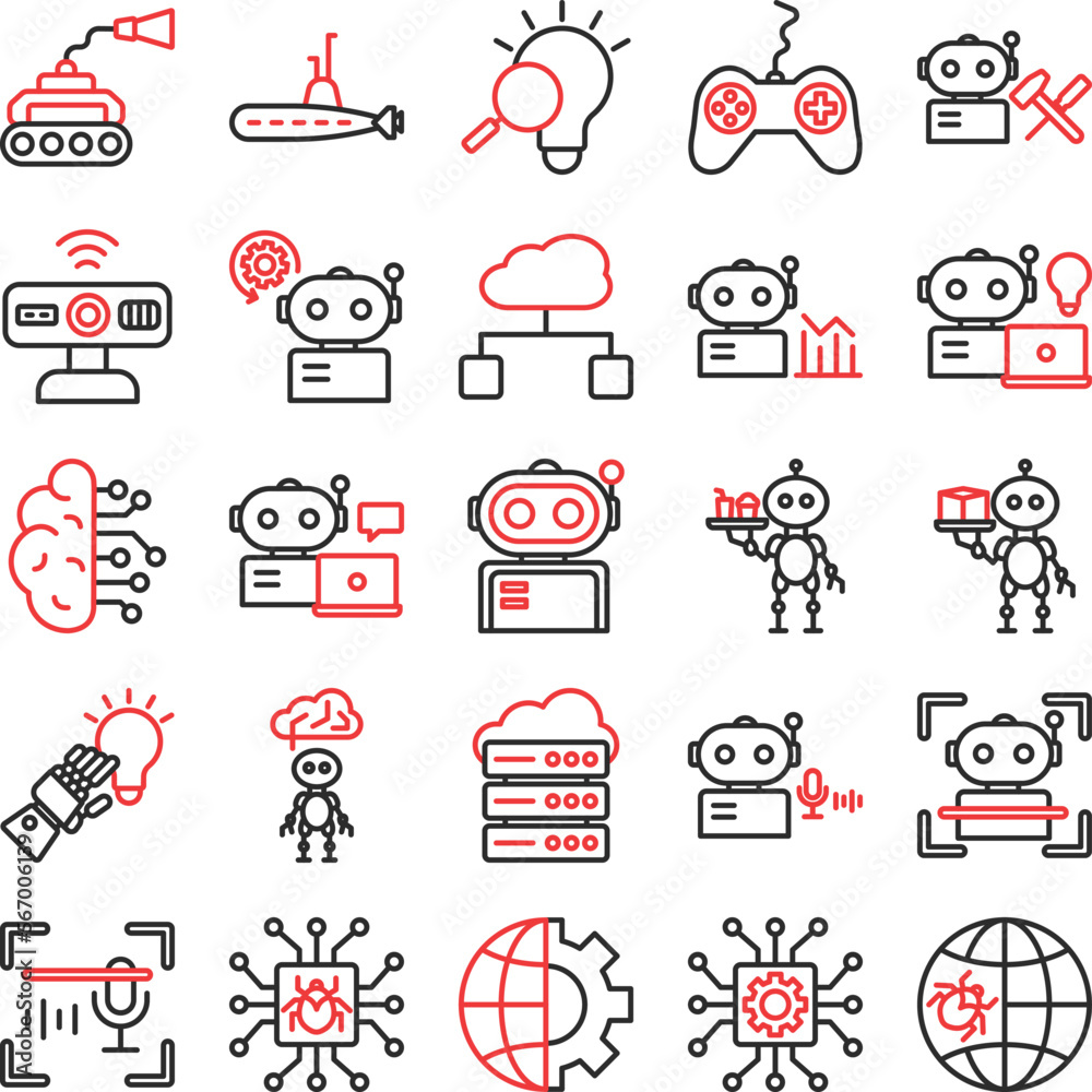 Artificial intelligence icons set, Artificial intelligence vector icons ...