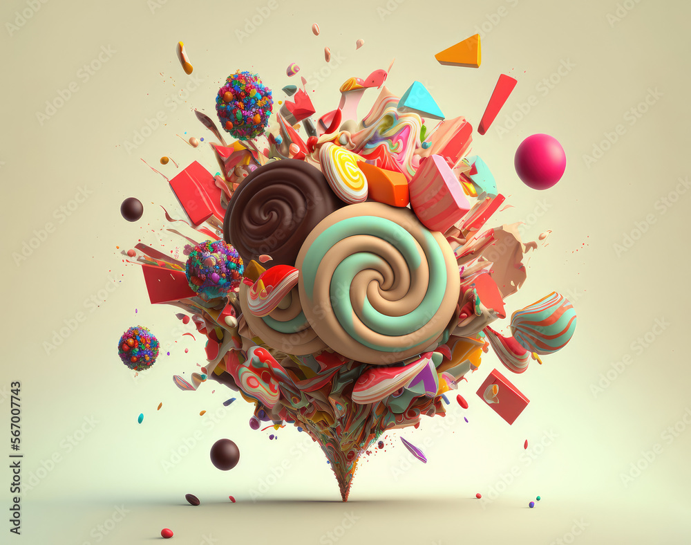 sweet explosion of colorful candies and lollipops on a light background ...